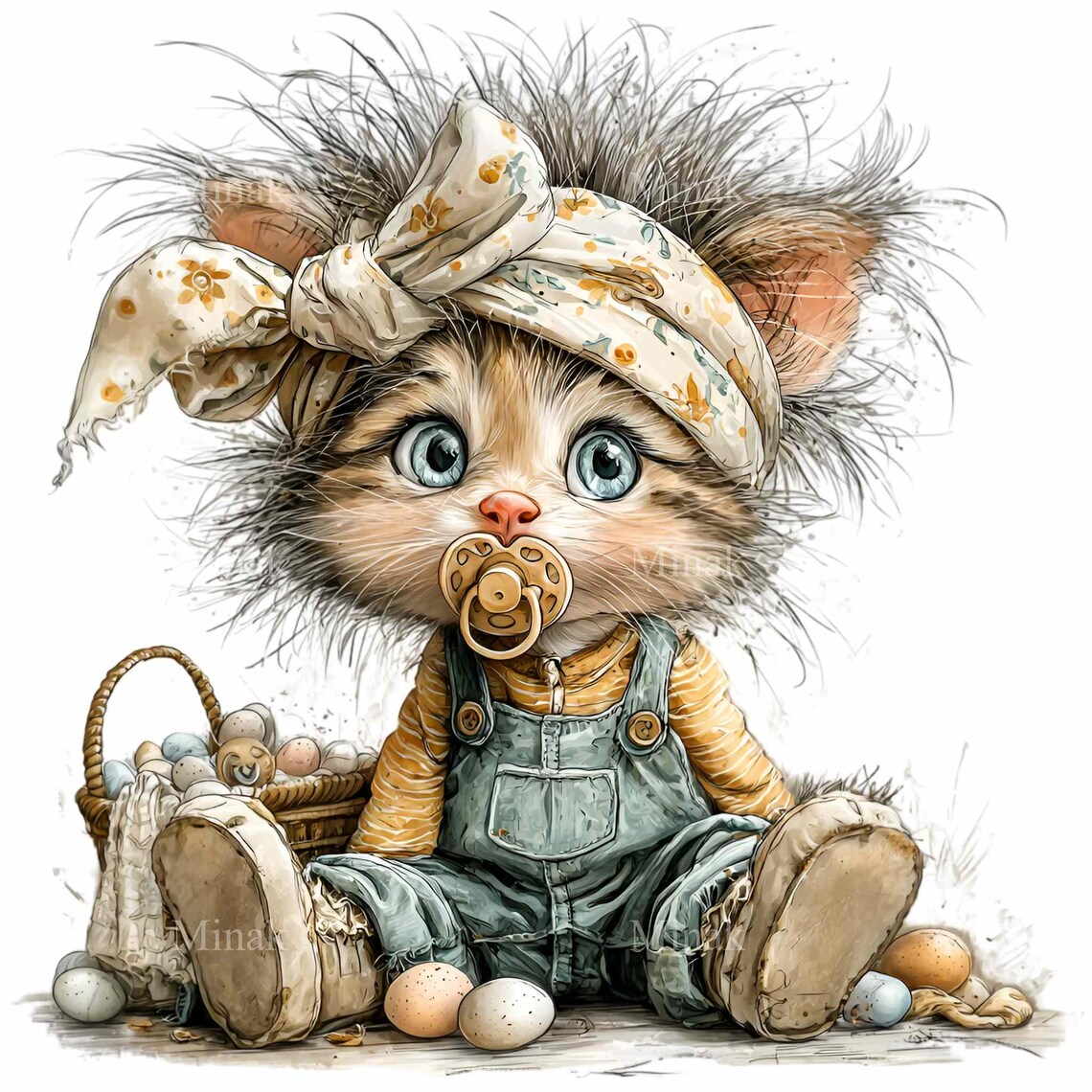 12 PNG Baby Kitten Pacifier Clipart, Cat With Headband Eggs Basket ...