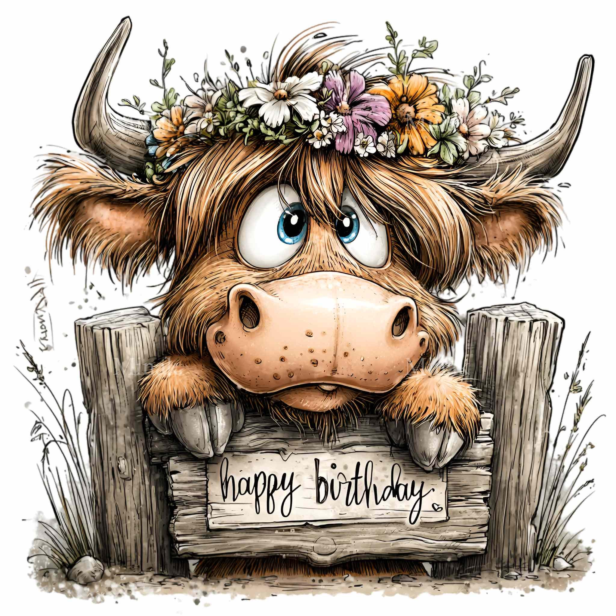 12 PNG Floral Cow Birthday – Cute Baby Cow PNG Clipart – Highland Calf ...