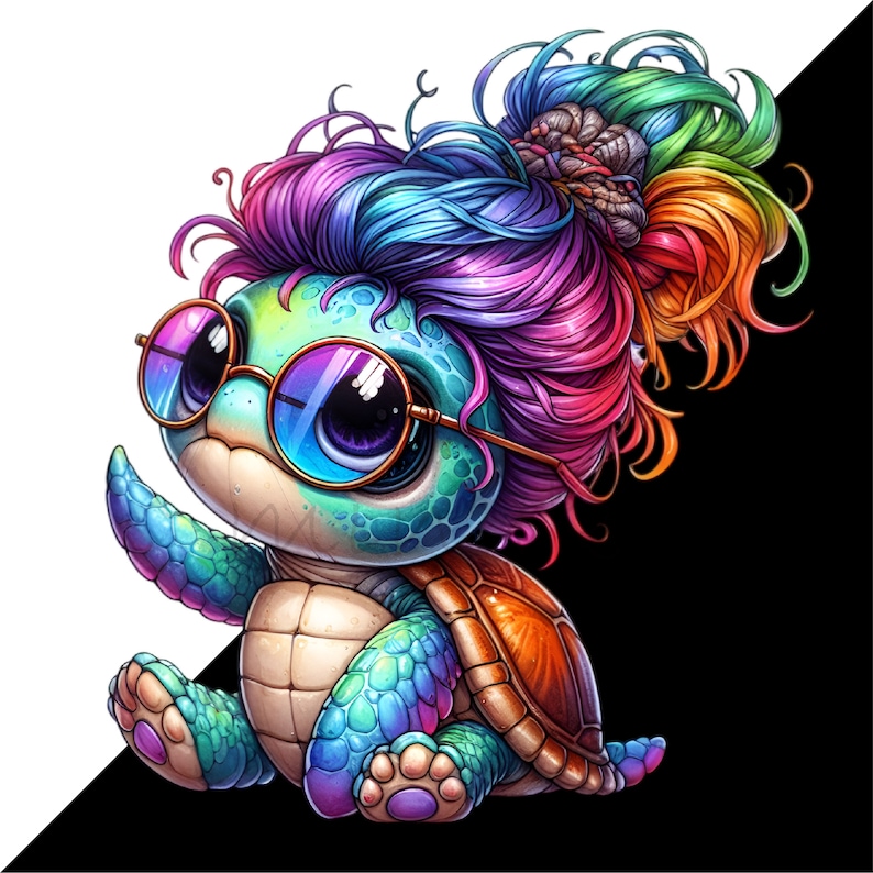 Sea Turtle Clipart, Sea Turtle Png, 10 Messy Bun Clipart, Rainbow ...