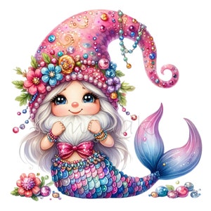 Mermaid Clipart, Gnome PNG, 9 Watercolor Fairytale Clip Art, Nursery ...