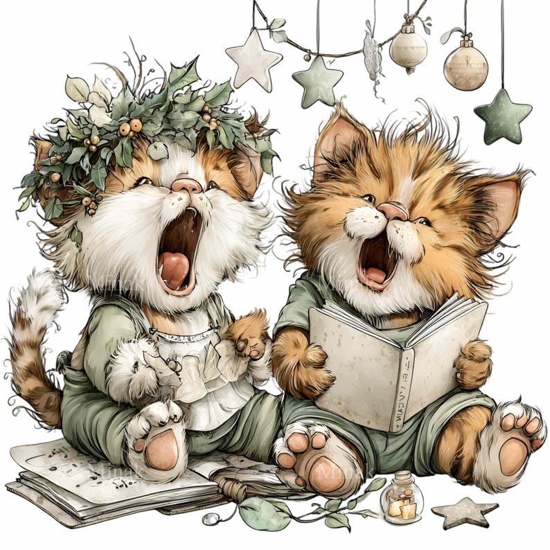 15 PNG Caroling Kittens Clipart – Christmas Cat PNG Illustration – Cute ...