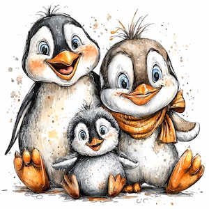 15 PNG Winter Animal Clipart – Penguin Family PNG – Cute Cartoon ...