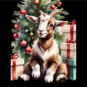 Goat Clipart Bundle, 15 PNG Watercolor Christmas Goat Farm Clip Art ...