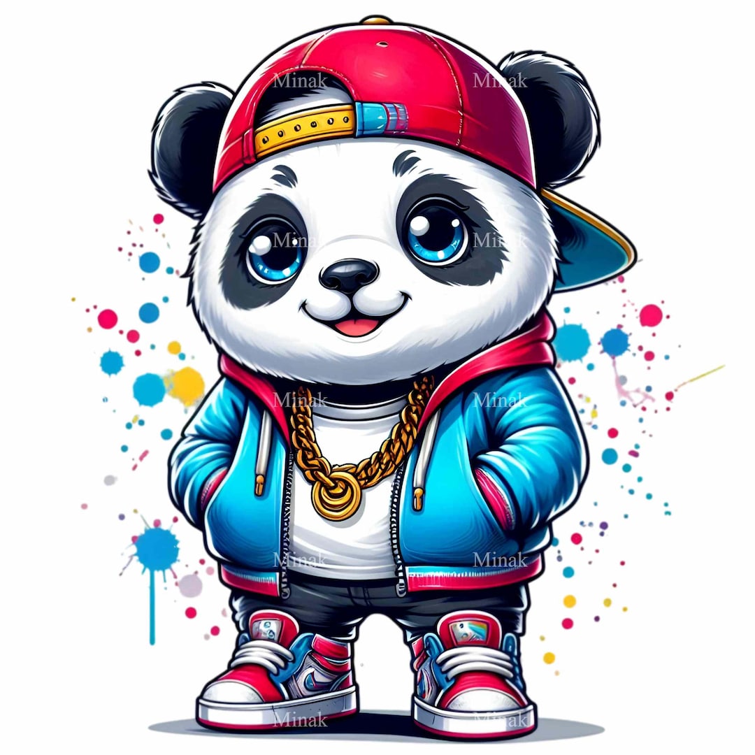 Cool Panda PNG Clipart in Streetwear, 12 Hip Hop Panda Illustration With Cap, Hoodie and Gold ...