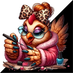 15 Fancy Chicken PNG Clipart - Glamorous Hen With Leopard Bow, Nail ...