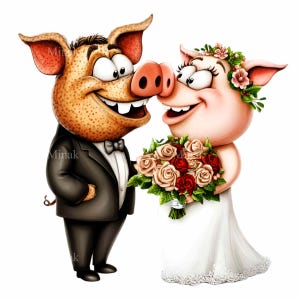 20 PNG Funny Wedding Pig Clipart PNG, Bride and Groom Pigs Cartoon ...