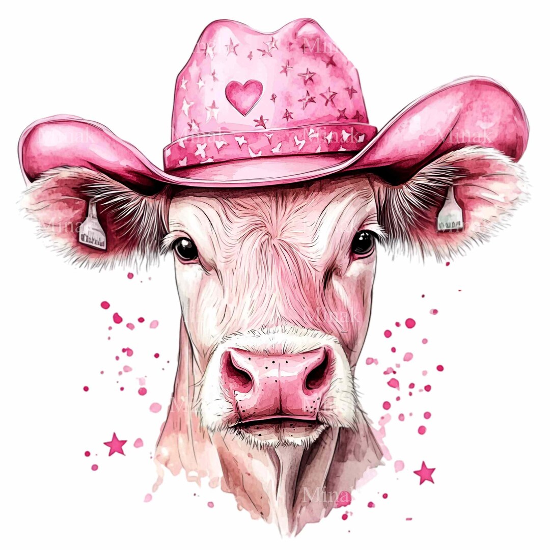 12 Pink Cow PNG Clipart With Cowboy Hat and Stars - Cute Digital PNG ...