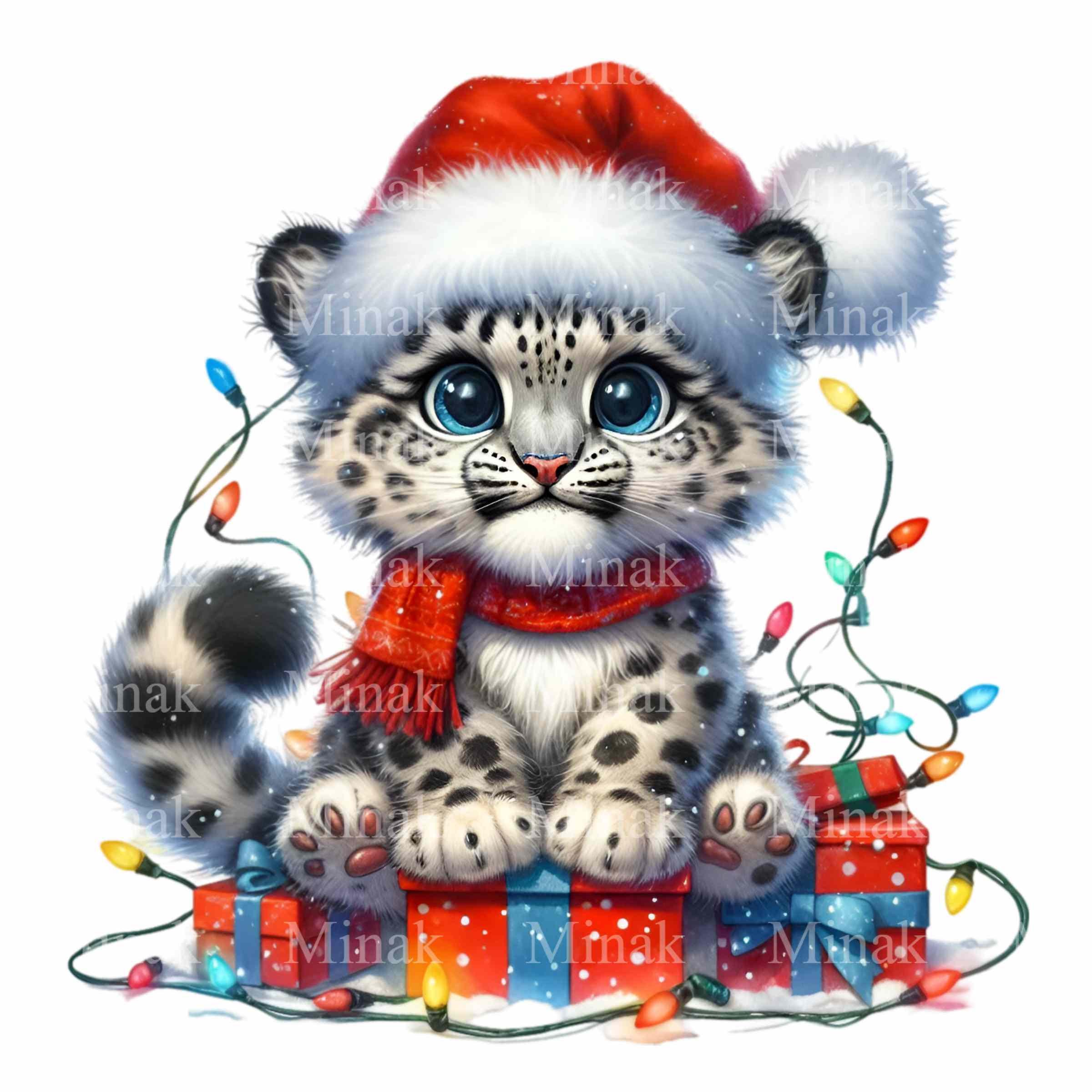12 PNG Christmas Leopard Clipart – Holiday Snow Leopard PNG – Cute Wild ...