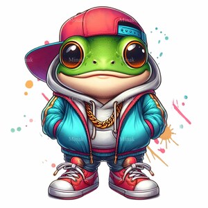Hip Hop Frog PNG Clipart, 14 Cute Frog in Streetwear With Cap, Sneakers ...