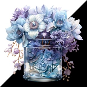 10 Blue Floral Jar PNG Clipart - Mason Jar With Elegant Blue Flowers ...