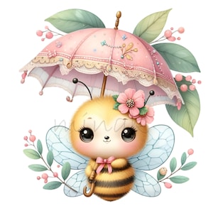 Honey Bee Clipart, Cute Bumblebee Clip Art, 10 PNG Flower Umbrella ...