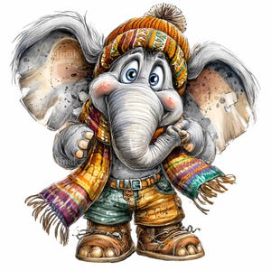 12 PNG Winter Elephant Clipart – Cute Cartoon Animal PNG – Holiday ...