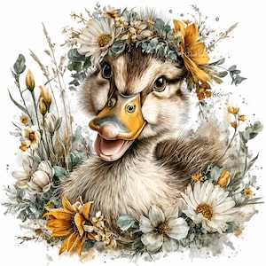 12 PNG Floral Duckling Clipart – Cute Duck PNG – Spring Animal ...