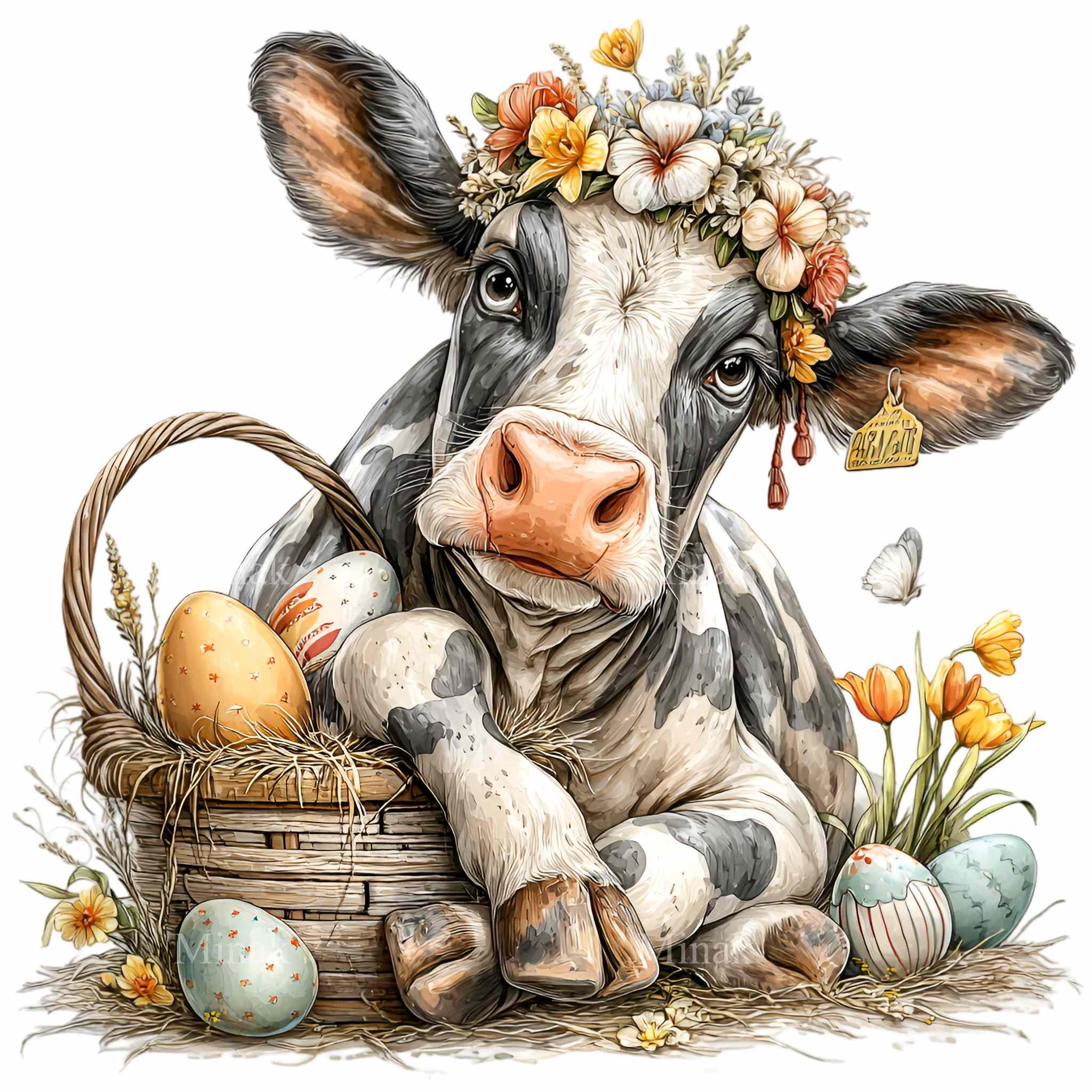 15 PNG Easter Cow Clipart – Spring Farm Animal Illustration, Floral ...