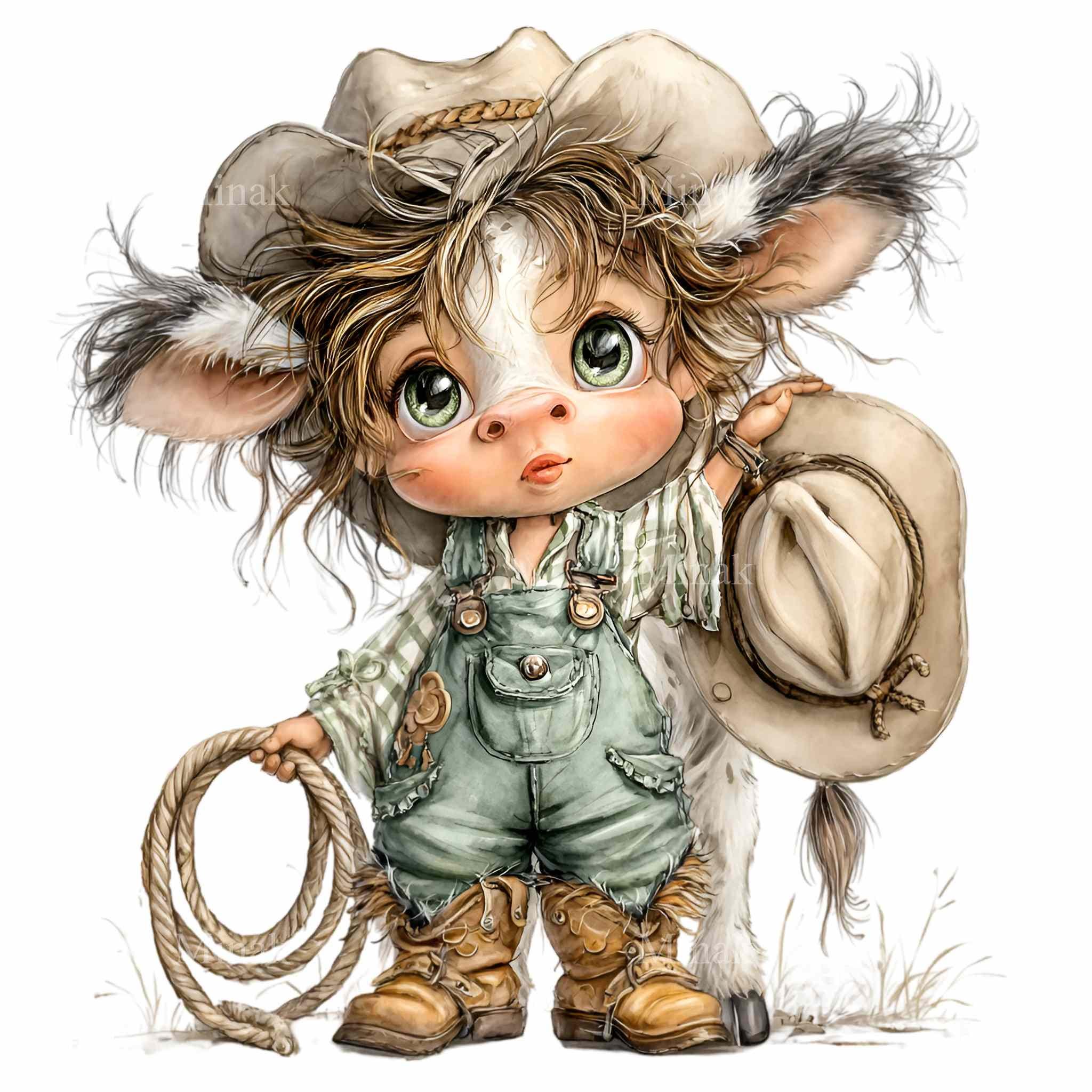 16 PNG Cowgirl Cow Clipart Western Illustration, Watercolor Farm Calf ...