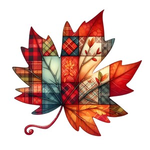 Autumn Plaid Leaf Clipart PNG, 15 Colorful Fall Leaf With Tartan ...