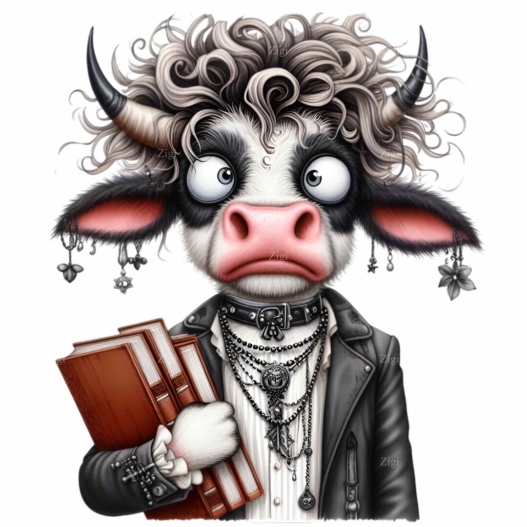 12 PNG Goth Cow – Funny Cow PNG Clipart for Gothic Books, Alternative ...
