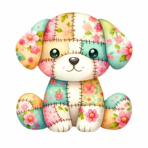 Patchwork Puppy PNG Clipart | 14 Cute Quilted Dog Illustration | Floral ...