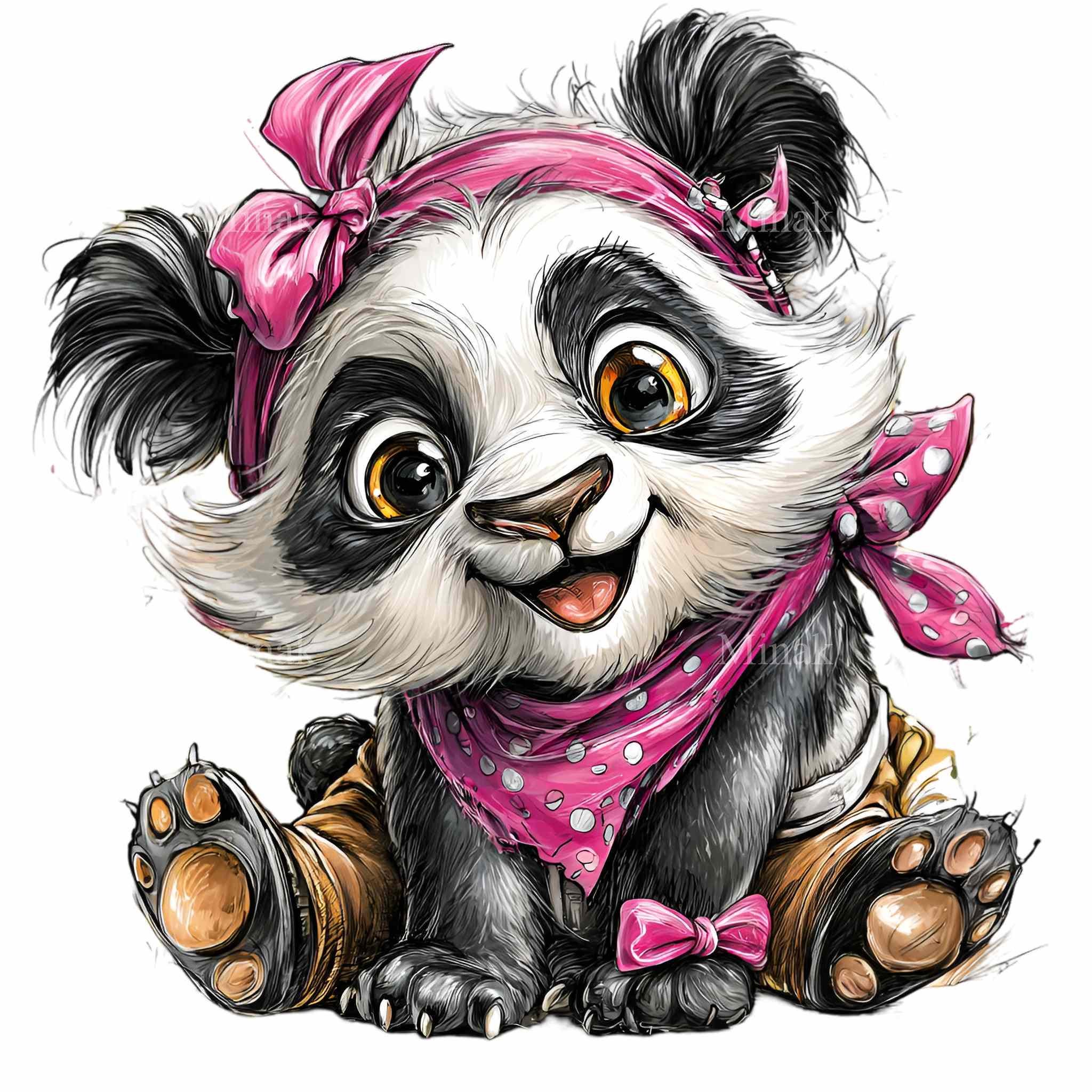 14 PNG Girly Panda Art – Cute Panda PNG Clipart – Pink Scarf Animal for ...