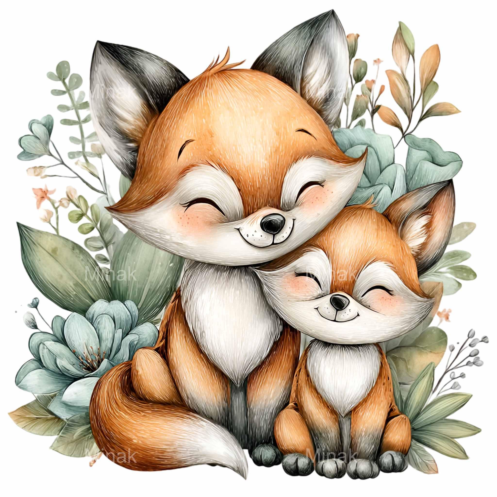 14 PNG Familie Clipart - Mama und Baby Fuchs digitaler Download für ...