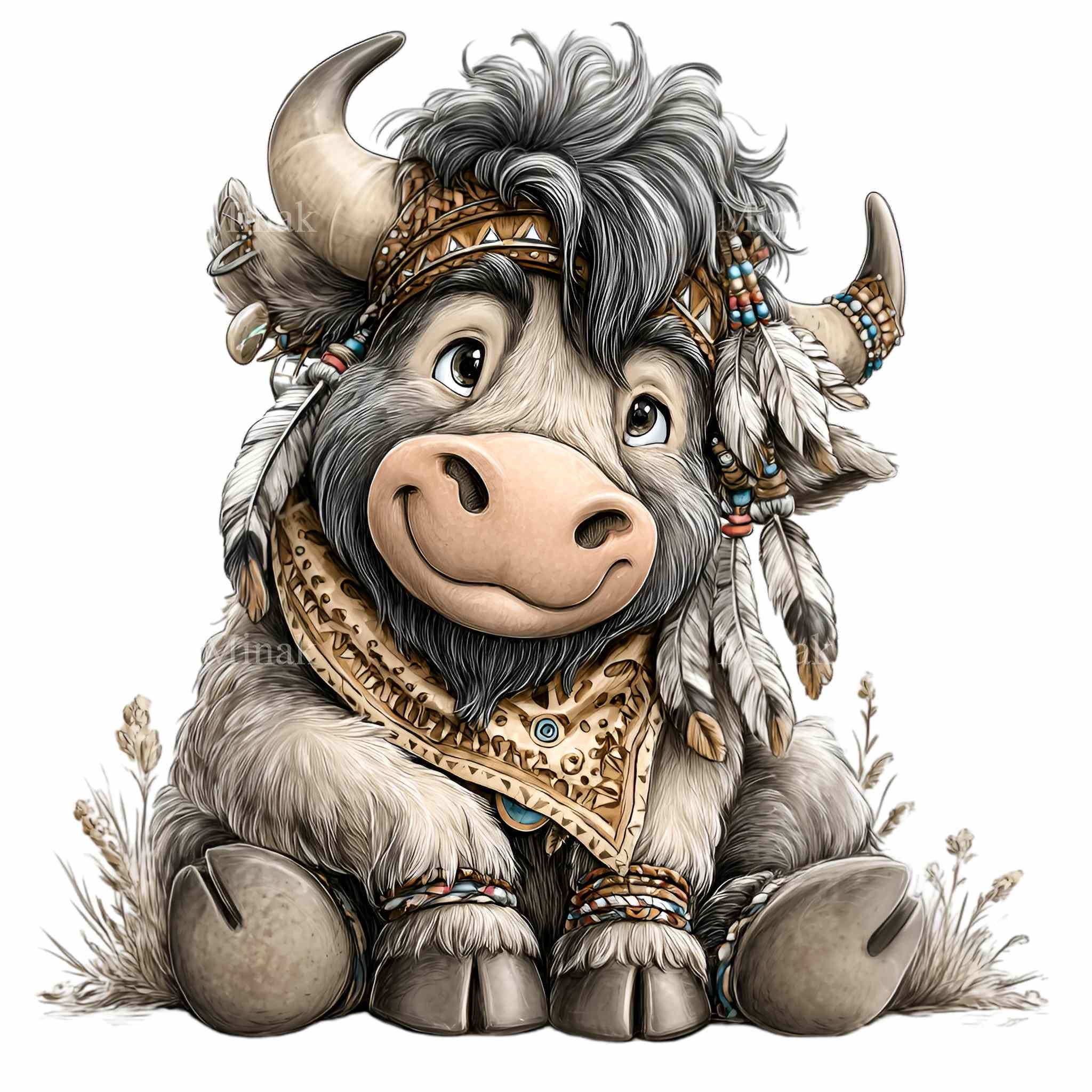 15 PNG Feather Bull Clipart – Cute Highland Cow PNG – Rustic Animal for ...