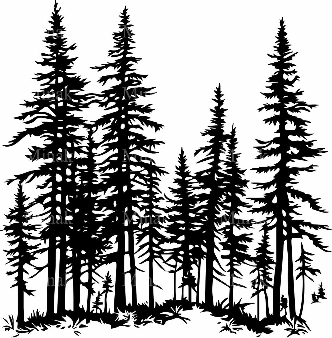 4 Pine Forest SVG – Detailed Forest Tree Silhouette Vector – Nature ...