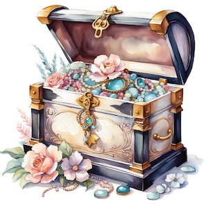Treasure Chest Clipart PNG, 25 Watercolor Pirate Jewelry Png ...