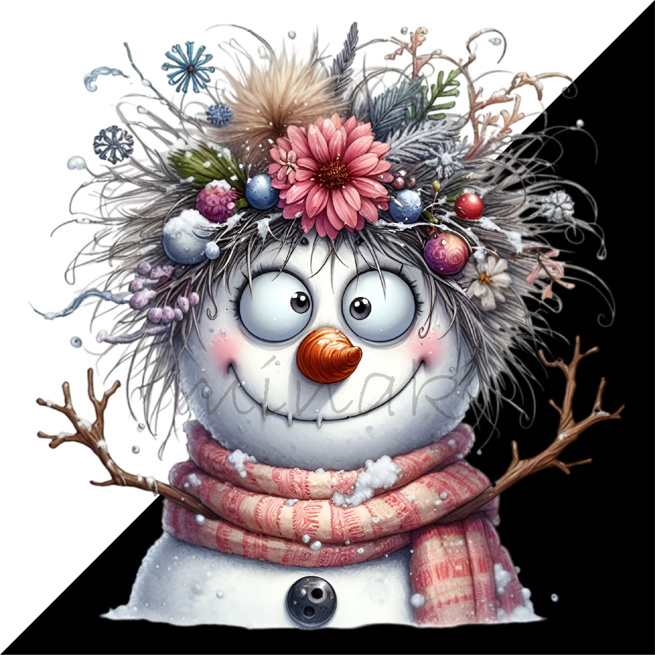 12 PNG Funny Snowman Clipart, Crazy Hair Winter Christmas - Etsy