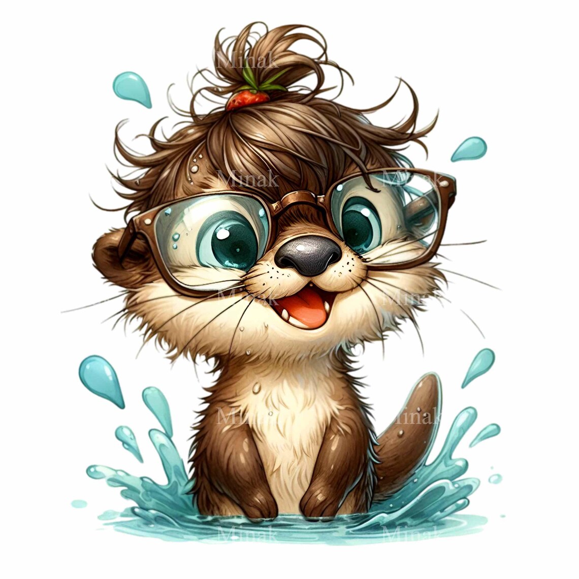 Otter PNG Clipart With Glasses, Fluffy Fur, and Water Play, 12 PNG ...