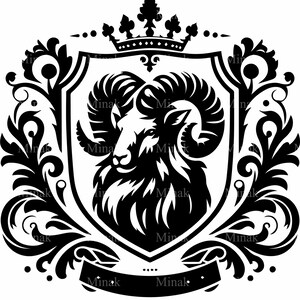 7 SVG Ram Crest SVG Cut File Horned Ram Silhouette With Crown and ...