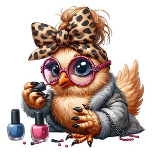 15 Fancy Chicken PNG Clipart - Glamorous Hen With Leopard Bow, Nail ...