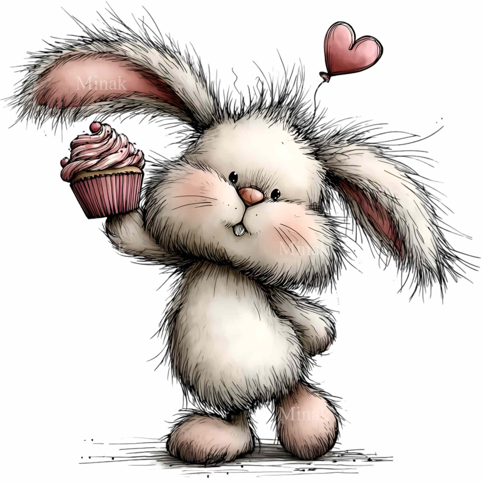 16 PNG Valentine Bunny, Rabbit With Cupcake Clipart, Love Dessert ...