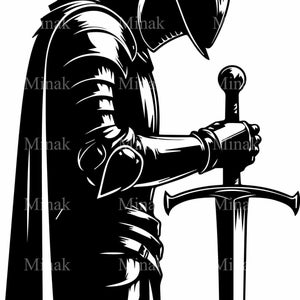 6 SVG Praying Knight SVG Cut File – Warrior in Armor Silhouette ...