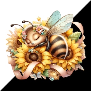 Honey Bee Clipart, Cute Bumblebee Clip Art, 10 PNG Sunflower Baby Bee ...