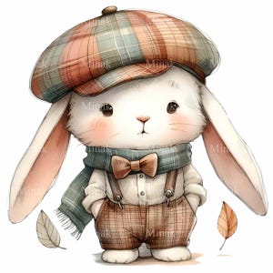 Cute Bunny in Plaid Hat and Bow Tie PNG Clipart 19 Dapper Rabbit ...