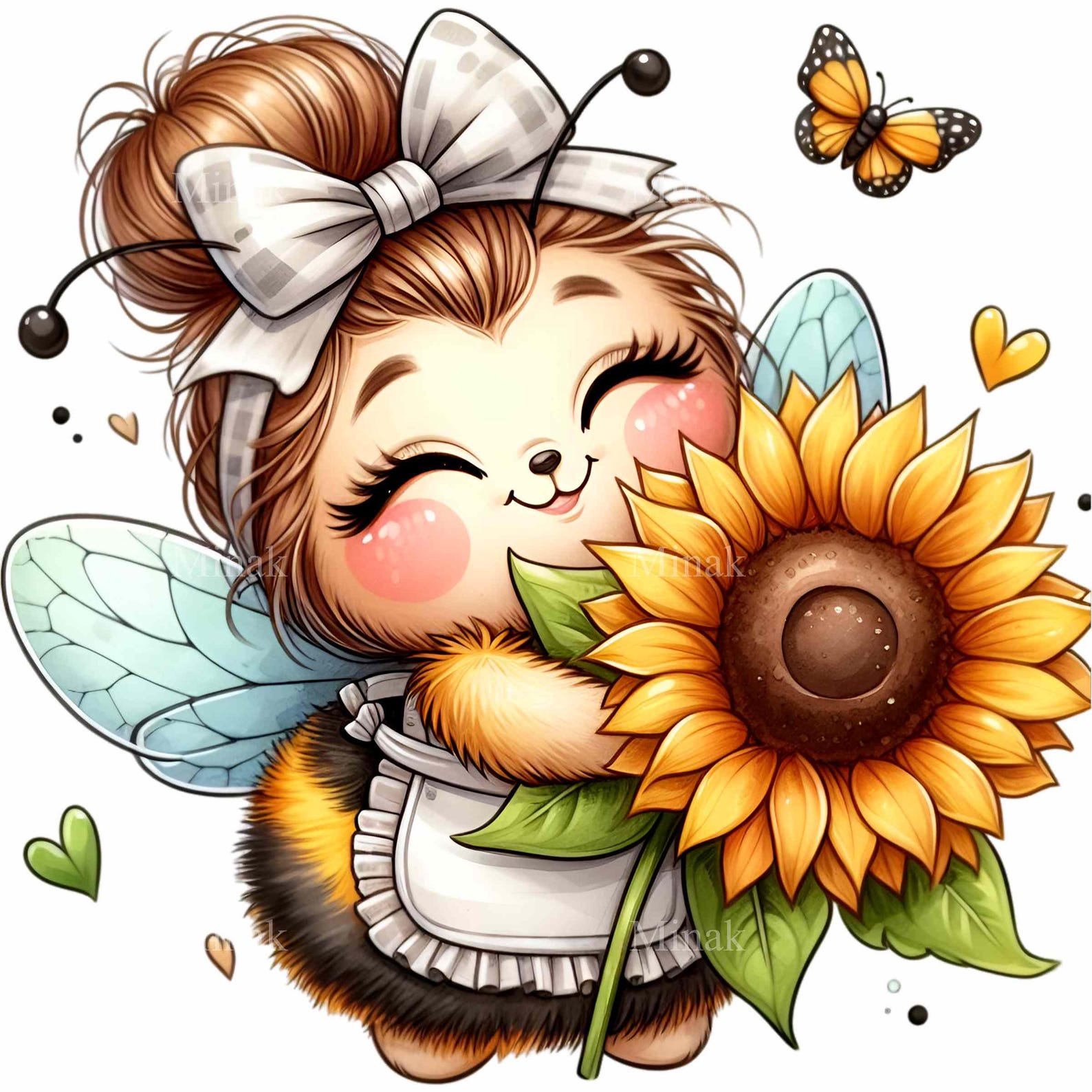 10 PNG Messy Bun Bee Sunflower Clipart, Honeybee Sublimation, Floral ...