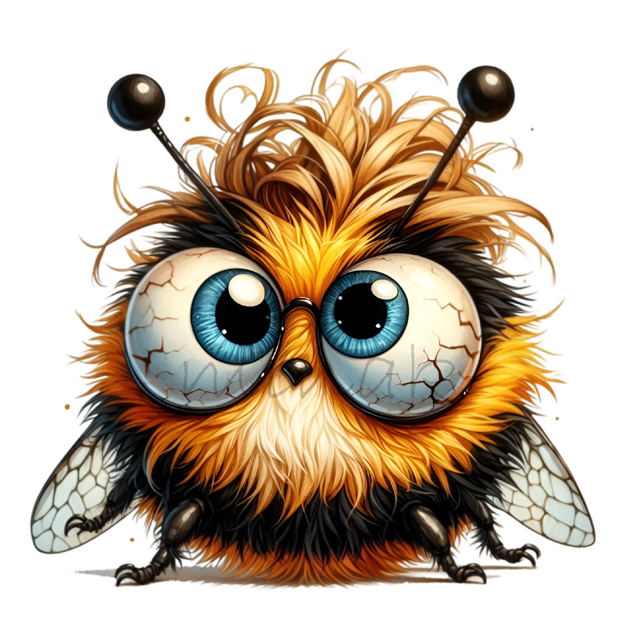 10 Cute Bee PNG Clipart, Fluffy Bee With Big Eyes and Messy Hair Bun ...