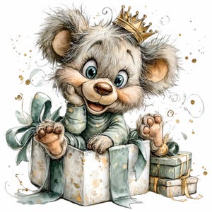 15 PNG Birthday Bear Clipart – Cute Animal PNG With Crown and Gift Box ...
