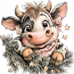 10 PNG Christmas Cow Clipart – Cute Pink Cow PNG – Festive Farm Animal ...