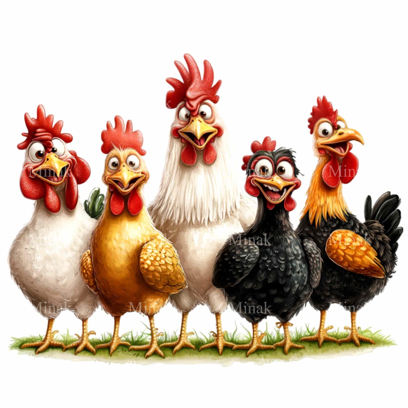 12 Funny Chickens Group PNG Clipart - Quirky Cartoon Farm Animals for ...