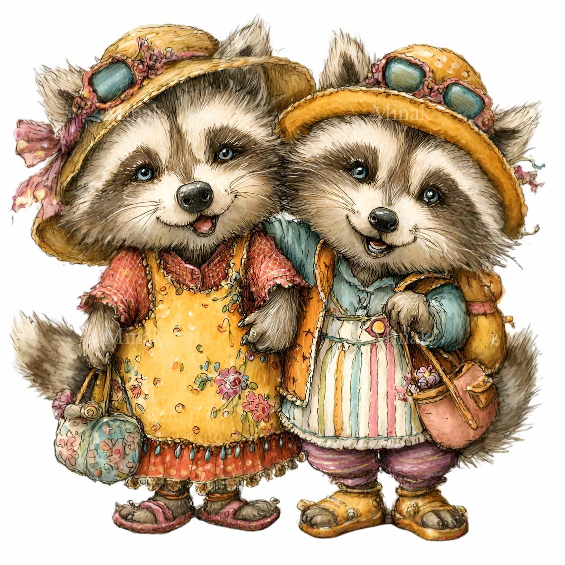 15 PNG Raccoon Friends Clipart – Cute Watercolor PNG – Spring Animal ...