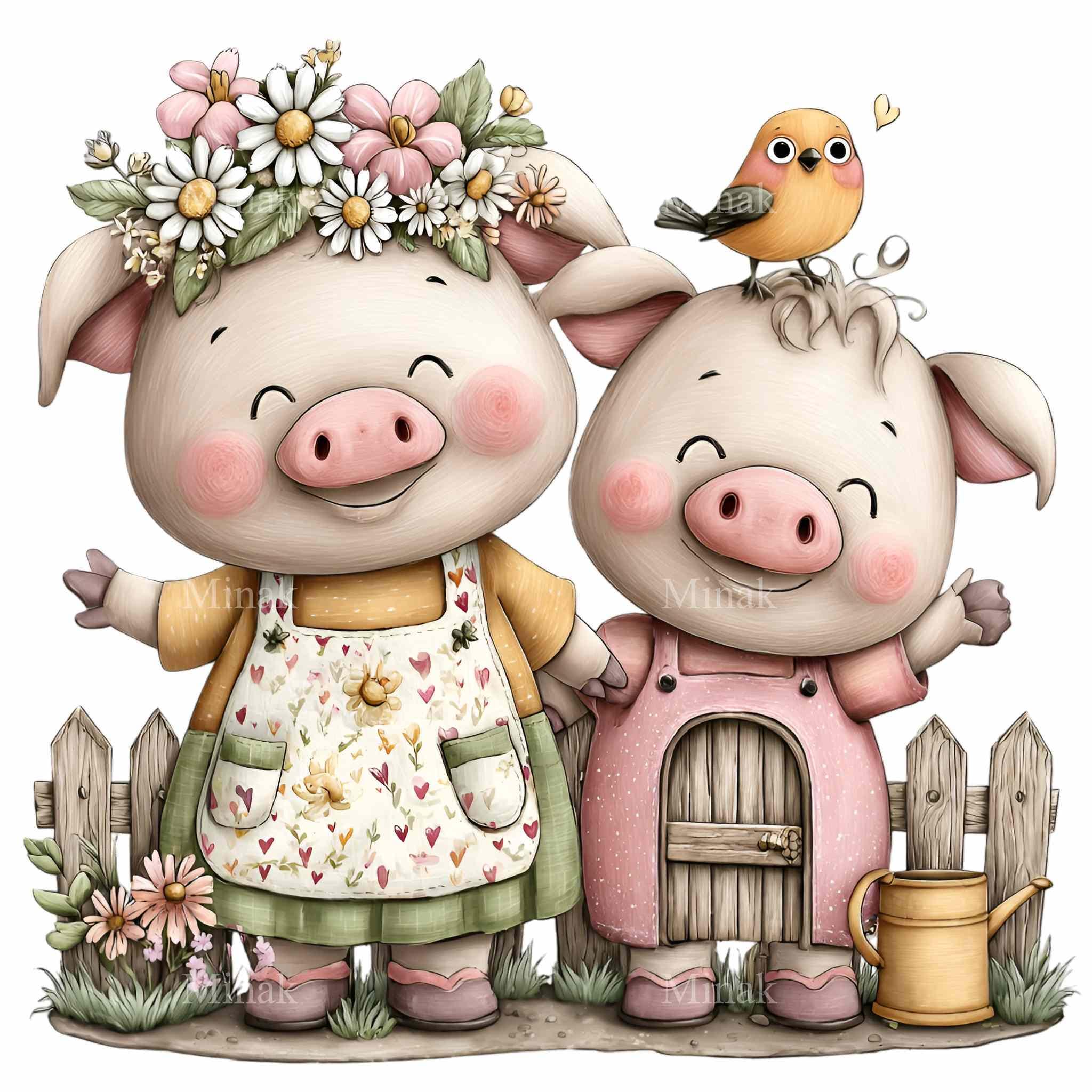 16 PNG Pig Couple Clipart – Cute Farm Pigs PNG – Pastel Animal for ...