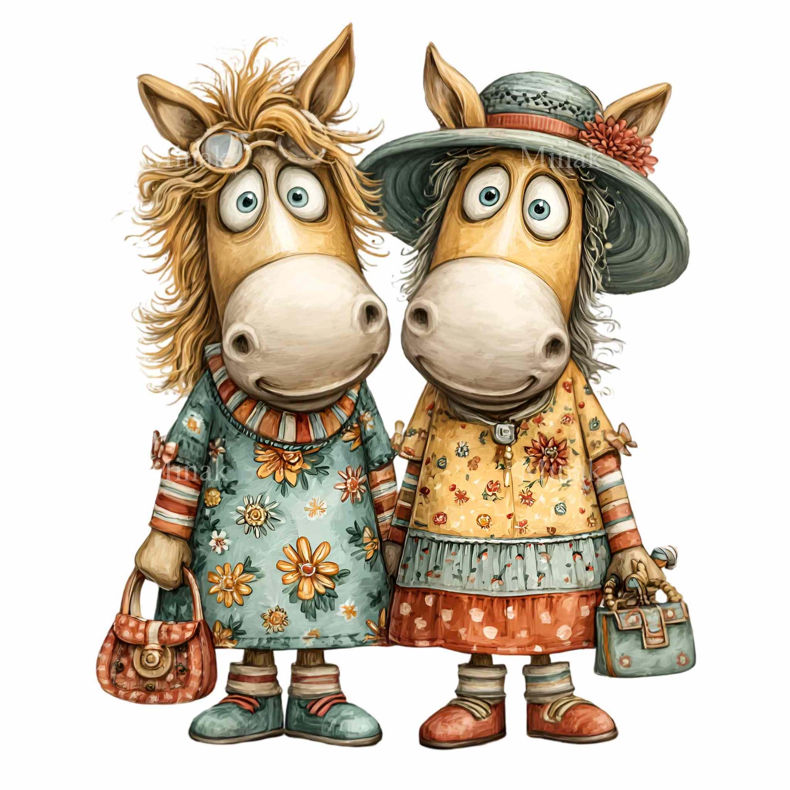 16 PNG Horse Duo Clipart – Cute Dressed Horses PNG – Farm Animal Art ...