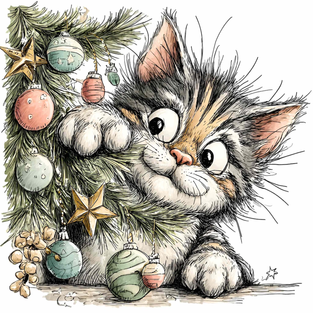 10 PNG Christmas Cat Clipart – Cute Kitten With Tree PNG – Festive ...