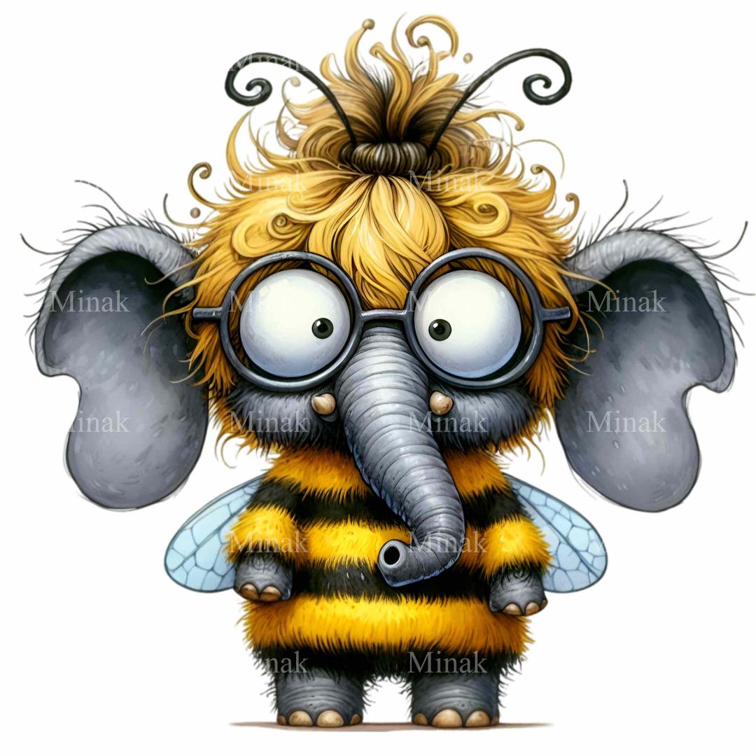 10 Cute Bumblebee Elephant PNG, Funny Elephant Bee Clipart, Animal ...