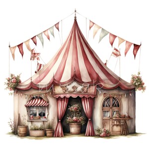Circus Tent Clipart PNG, 10 Watercolor Vintage Circus Theme Party ...