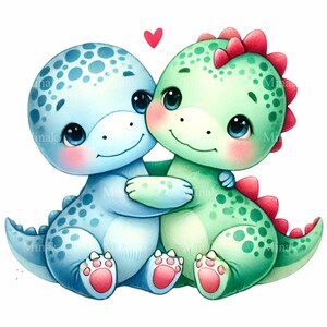 10 Cute Dinosaur Couple Hugging PNG Clipart, Adorable Blue and Orange ...