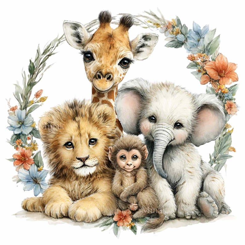 15 PNG Safari Baby Animals Clipart, Jungle Nursery Illustration, Lion ...