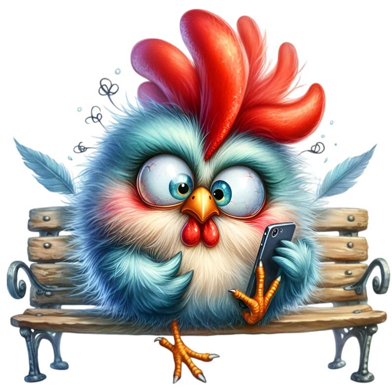 10 PNG Chicken PNG Clipart – Funny Rooster Using Phone Illustration ...