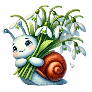 14 Spring Snail PNG Clipart - Cute Snail Holding Snowdrops for Floral ...